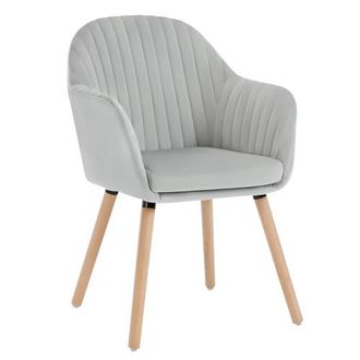 Woltu Chaise de Salle à Manger en Velours, Chaise Cuisine, sur Pieds en Bois Massif, Gris Clair BH95hgr-1