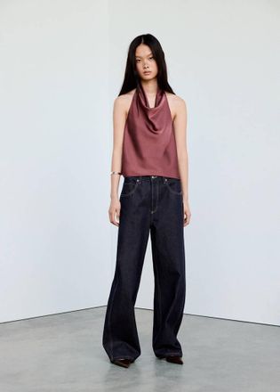 Mango Top satin col b&eacute;nitier prune - Femme - XS - MANGO