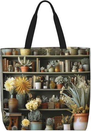 Generic Plante Verte Sur L&Eacute;tag&egrave;re Sac Fourre-Tout L&eacute;ger Tote Bag Grand Sac A Main Femmes Pour Plage Shopping Travail
