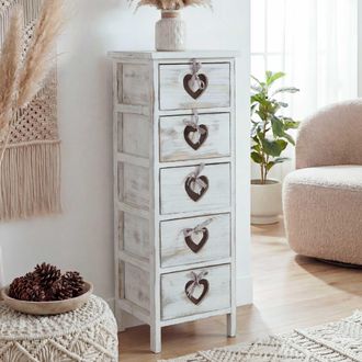 Mendler Kommode Forli-AM, Schubladenkommode Schrank, 5 Schubladen mit Herzen 86x29x25cm, Shabby-Look, Vintage - wei&szlig;