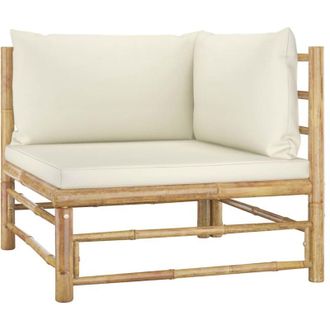 vidaXL Canap&eacute; dangle de jardin avec coussins blanc cr&egrave;me Bambou Vidaxl