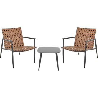 Beliani Ensemble de Balcon 2 Places en Rotin PE Structure et Pieds en Acier Table Basse Meubles de Terrasse Marron Ziria