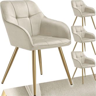 TecTake Tectake - Chaise marilyn aspect velours capitonn&eacute; Lot 4 chaises de salle &agrave; manger avec vert/or