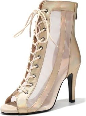 Generic Chaussures de danse latine pour femme - Rouge - Avec maille - Bout ouvert - Pour salle de bal - Salsa Tango Performence - Pointure 42 - Confortables -