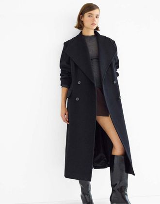 Stradivarius manteau long en feutre bleu marine
