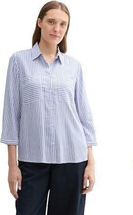 Tom Tailor Chemisier pour Femme, 35905 - Bleu et Blanc &agrave; Rayures Fines, 40