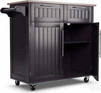 Costway Costway - Desserte de cuisine &icirc;lot central avec 2 tiroirs et 2 placards - Bois dh&eacute;v&eacute;a et pin - 94x41x94cm - 4 roues universelles avec freins - Brun