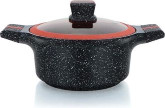 Herzberg HGRSCAS32, Granit-Kasserolle mit Glasdeckel, 32 cm, ideal f&uuml;r gesundes Kochen, kratzfest, leicht zu reinigen, Farbe Rot und Schwarz