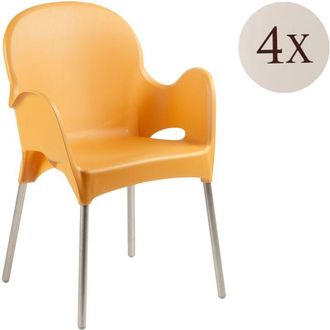 Dmora Outdoor Stuhl Raimund, 4 St&uuml;hle, stapelbar Made in Italy, mit Armlehnen, Orange