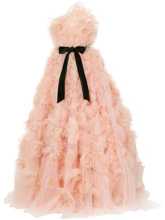 Marchesa robe longue &eacute;vas&eacute;e en tulle - Rose