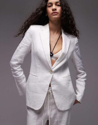 Mango Blazer aus Leinen in Weiß