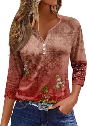 Generic Shirt Damen 3/4 Arm Blusen Blusenshirt Damen 3/4 Arm Dreiviertel V Ausschnitt Oberteil Basic Sommer Outfits v Ausschnitt Oberteile Sommer Tunika Tops 