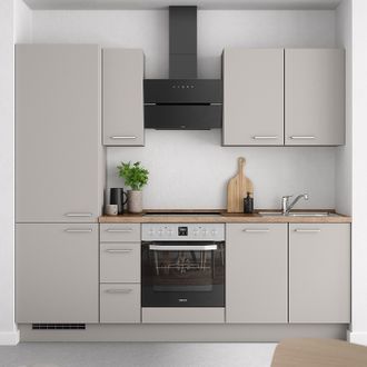 Nobilia home24 Küchenzeile High-Line Touch Variante A 240cm Ausrichtung links Grau/Grau/Eiche Havanna Dekor ohne Elektrogeräte