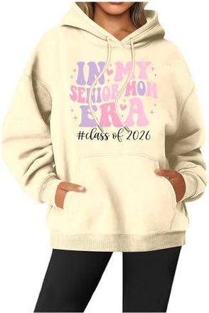 Generic Sweat &agrave; capuche printanier 2026 l&eacute;ger &agrave; manches longues, hauts amples d&eacute;contract&eacute;s avec poches, sweat &agrave; capuche graphique preppy automne 2024, beige, 