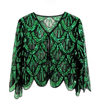 Generic Cardigan femme des ann&eacute;es 20 &agrave; paillettes, ch&acirc;le &agrave; paillettes, cardigan classique pour mariage, cocktail, &eacute;l&eacute;gant haut scintillant &agrave; paillettes, cardi