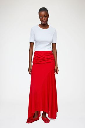 Ganni Jupe longue en maille chin&eacute;e rouge - Taille 34 Goji Berry - Pour Femme