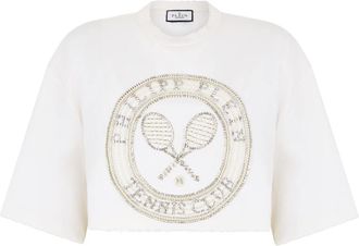 Philipp Plein Femme, Tops, Blanc, Taille: 40 FR Cropped T-Shirt Tennis Club