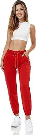 Tazzio F300 Pantalon de jogging pour femme Coupe droite Pantalon de sport Jogging Sport Loisirs, rouge, S