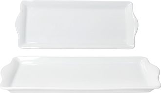 MamboCat 2er Set STABIL Kuchenplatte rechteckig I wei&szlig;e Stollenplatte aus Porzellan I Servierplatte f&uuml;r Pl&auml;tzchen, Stollen & Kuchen I Ideal f&uuml;r Geburtstage, Fe