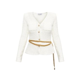 Self Portrait Belted Boucl&eacute; Cardigan
