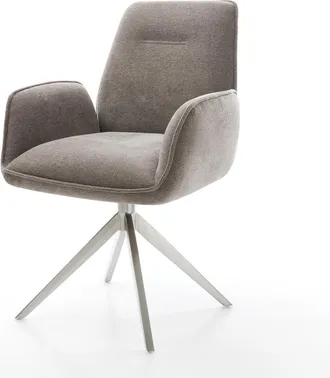 DELIFE Drehstuhl Zoa-Flex Strukturstoff Soft Taupe Kreuzgestell breit Edelstahl 360&deg; drehbar Wippfunktion Taschenfederkern, Esszimmerst&uuml;hle