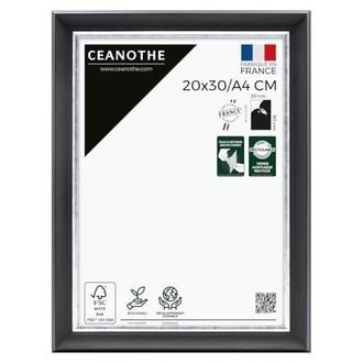 Ceanothe Cadre Photo 20x30 cm/A4 Noir Finition Argent Convient au A4 Style Baroque Elegant Noble Collection Pandore en Bois FSC Verre acrylique Incassable Fabr