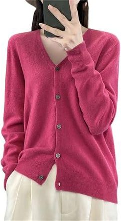 Generic Pull dhiver en % laine m&eacute;rinos pour femme - Col rond - Solide - D&eacute;contract&eacute; - Cachemire - Doux, rouge framboise, Taille XL