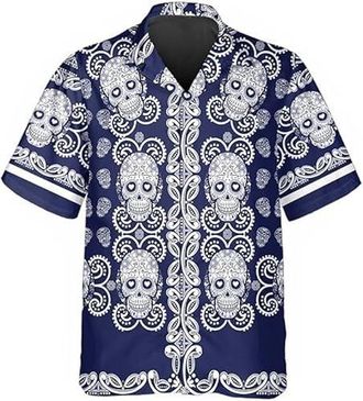 Keephen Hommes/Femmes Tatouage Squelette Impression 3D Chemise Hawaiienne Cool Chemise &agrave; Boutons Manches Courtes Haut Streetwear