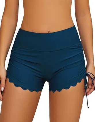 SHEKINI Short de bain taille haute pour femme - Cravate latérale - Maillot de bain - Short de bain, turquoise, M