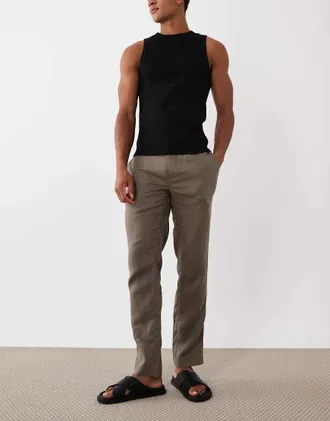 Mango Gerade geschnittene Hose aus 100% Leinen in Anthrazit-Grau