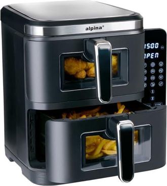 Alpina Double Airfryer XXL - Hei&szlig;luftfritteuse 11L - Air Fryer mit 2 Kammern - Duo Backofen f&uuml;r 8 Personen - Faltbares Display - Timer-Funktion bis zu 60 Min