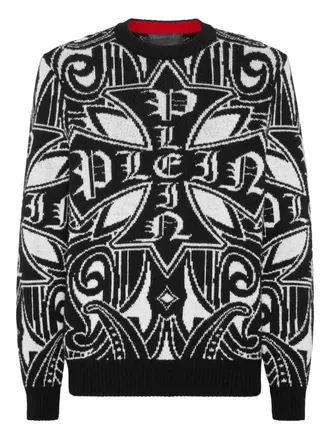 Philipp Plein Pullover aus Lammwolle mit Kreuzmuster - Schwarz