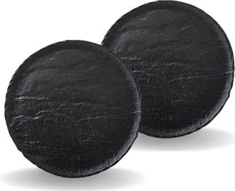 Wilmax England Wilmax | Teller - 2 Stück aus Porzellan | Schwarzer Essteller | Steinimitat | Speiseteller für verschiedene Gerichte, Haushalt, Gastronomie | Handglas