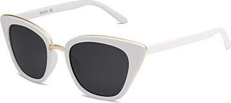 Sojos Lunettes de Soleil Rétro OEil de Chat Rectangulaire pour Femme SJ2052 (C11 Monture Blanche/Lentille Gris)