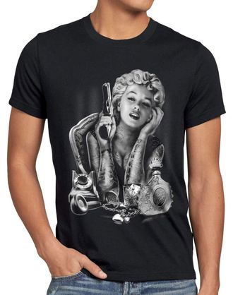 style3 Marilyn Tattoo Heartbreaker Herren T-Shirt Rock t&auml;towiert Biker usa, Gr&ouml;&szlig;e:4XL, Farbe:Schwarz