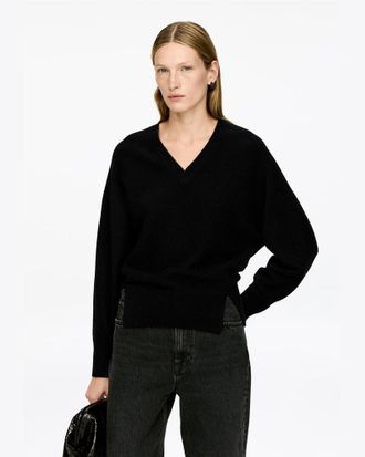 Arket Pullover Mit V-Ausschnitt Aus Reinem Kaschmir -Schwarz