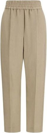 Brunello Cucinelli Femme, Pantalons, Beige, Taille: 42 FR Pantalon fluide &agrave; enfiler en viscose et lin