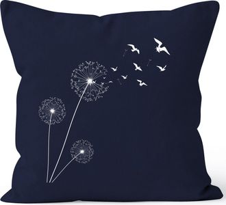 Autiga Kissenbezug Kissen-Hülle Pusteblume Birds Dandelion Vögel 40x40 Deko-Kissen Baumwolle Navy 40cm x 40cm