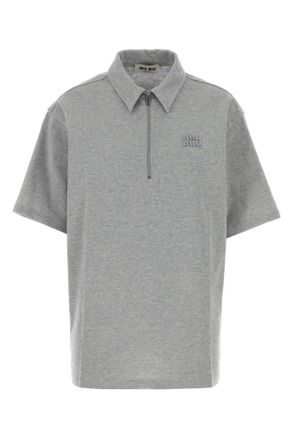 Miu Miu Cotton Blend Oversize Polo Shirt - Gray