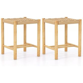 Costway 2er Set Barhocker Holz, Barstuhl Sitzh&ouml;he 45 cm mit Fu&szlig;st&uuml;tze, K&uuml;chenstuhl aus geflochtenem Papier, Tresenhocker Bistrohocker f&uuml;r K&uuml;che, Esszimmer