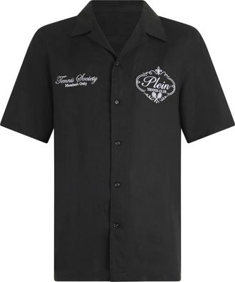 Philipp Plein Homme, Chemises, Noir, Taille: L Linen Bowling Shirt Tennis Club