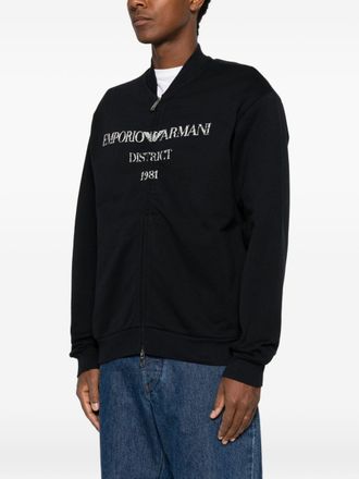 Emporio Armani Logo-Embroidered Cotton Bomber Jacket - Black