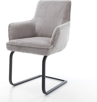 DELIFE Freischwinger Heira-Flex mit Armlehnen Cord Silbergrau Freischwinger flach Schwarz Taschenfederkern, Esszimmerstühle