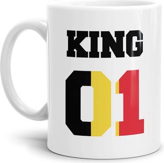 Tassendruck Flaggen-Tasse King - Belgien - Pokal/Mug/Cup/Becher/WM/P&auml;rchen/Paare/Freunde/Beste Qualit&auml;t - 25 Jahre Erfahrung