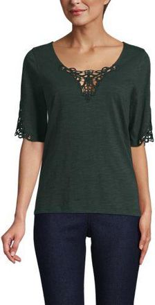 Lands End Flammgarn-Shirt mit Lochspitze, Damen, Größe:36-38 regular, Grün, Baumwolle, by Lands End