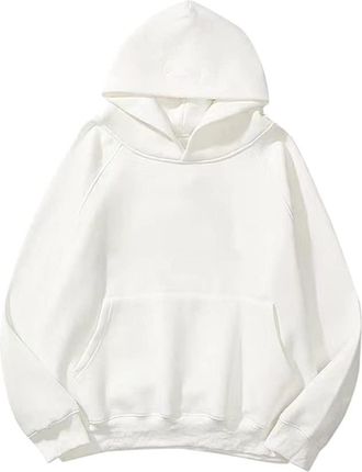 TOMWELL Hoodie Damen Herbst Winter Kapuzenpullover Oversize Pullover mit Kapuze Teenager M&auml;dchen Langarm Sweatshirt Casual Pulli mit Taschen G Wei&szlig; XXL
