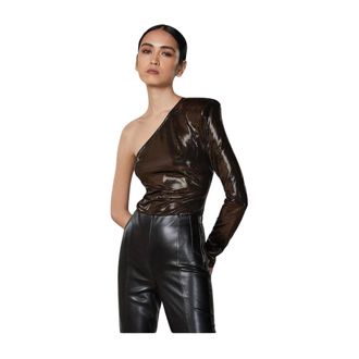 Patrizia Pepe Blouse en ac&eacute;tate au design &eacute;l&eacute;gant - Femme - Tops - Brun - Taille: 36 FR