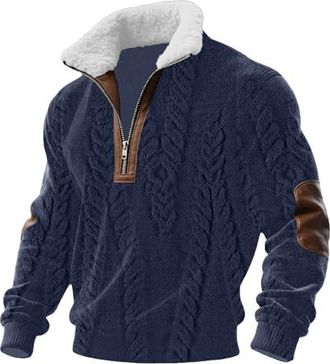 Generic Pull &agrave; fermeture &eacute;clair 1/4 pour homme - Sweat en polaire &agrave; col montant - Pull dhiver d&eacute;contract&eacute; et chaud - Coupe droite - Manches longues - Avec cou