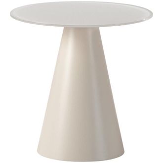 DRAWER Table dappoint ronde en verre tremp&eacute; et m&eacute;tal &oslash;45cm - Beige - Celeste