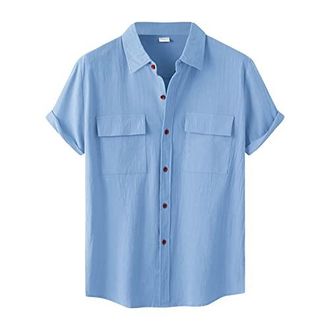 Generic Sweat-shirt pour homme - Coupe ajust&eacute;e - Chemise d&eacute;t&eacute; &agrave; manches courtes - Chemise d&eacute;t&eacute; boutonn&eacute;e - Avec poche de poitrine - Cardigan - L&eacute;ger et respir